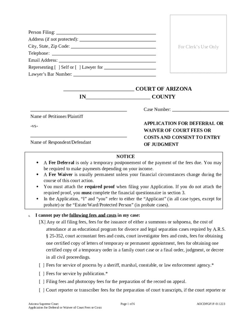 Application for Deferral or Waiver of Court Fees Doc Template | pdfFiller