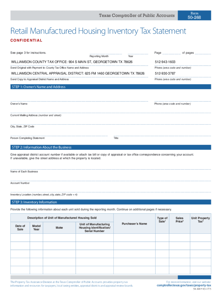 Fillable Online Retail Manufactured Housing Inventory Tax Statement ...