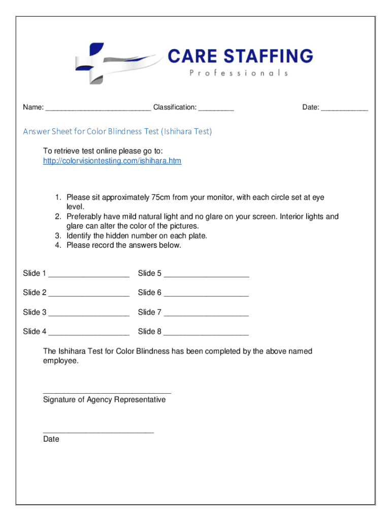 Ishihara Color Blindness Test Form - Blank Fillable Template | Fill Out ...