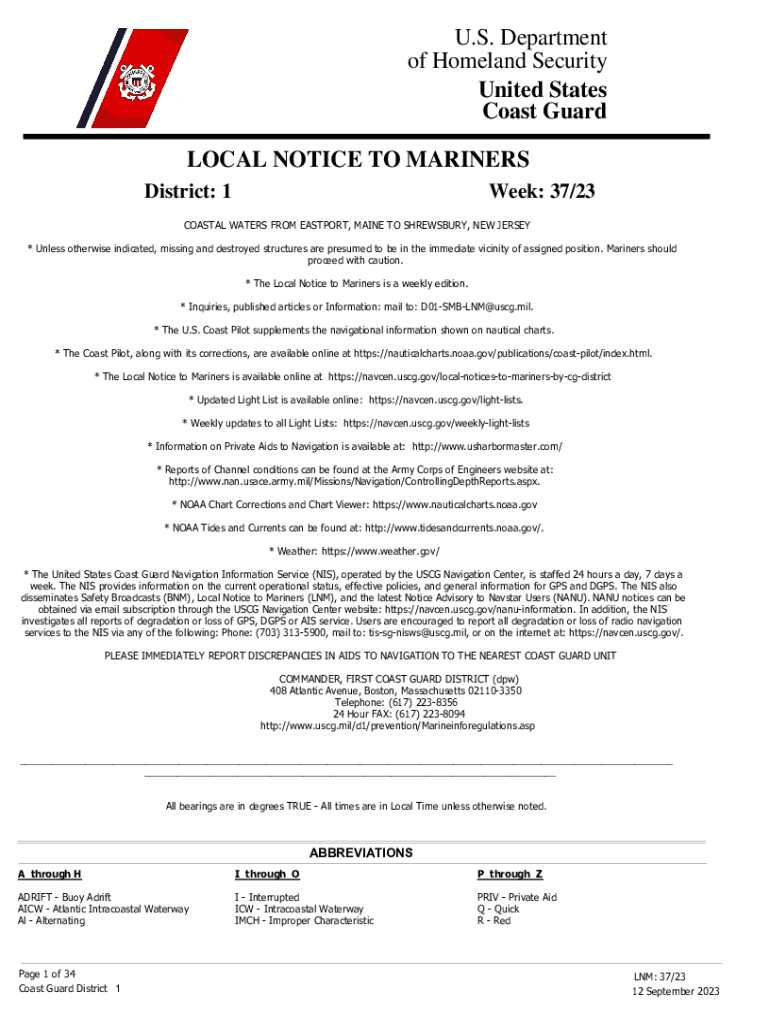 Fillable Online Local notice to mariners, coastal waters from Eastport ...
