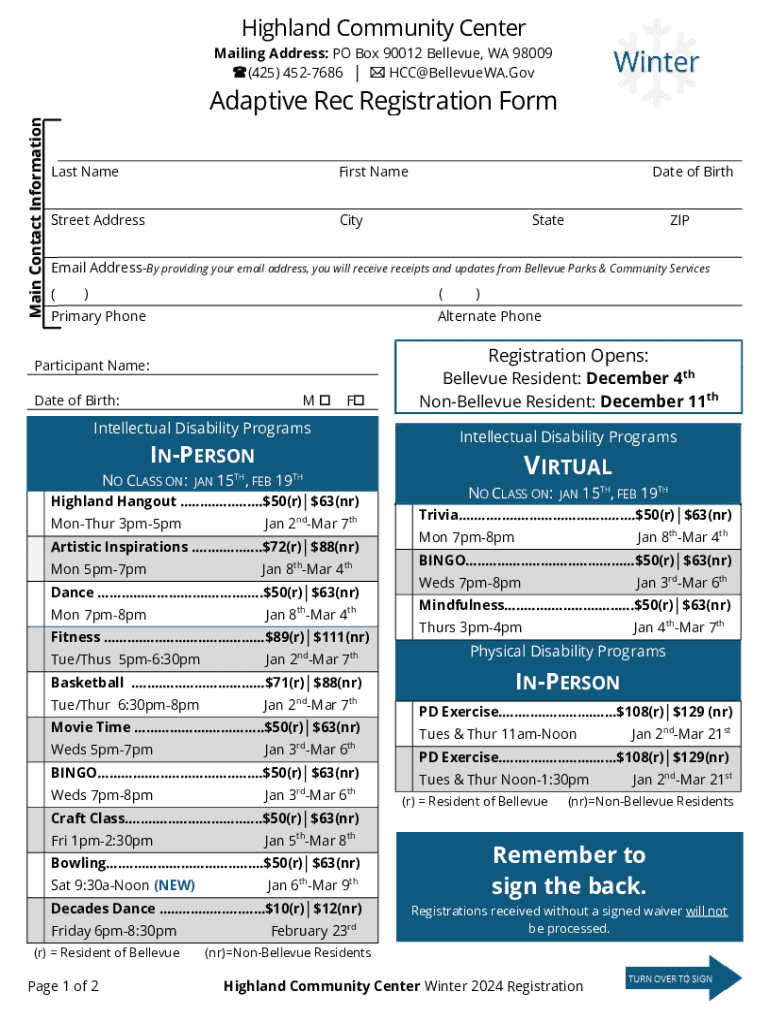 Fillable Online Adaptive Rec Registration Form Remember to sign the back Fax Email Print - pdfFiller