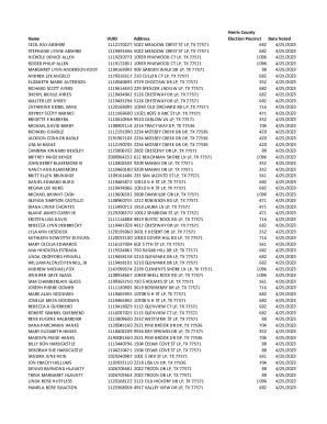 Fillable Online Name VUID Address Harris County Election Precinct Date ...