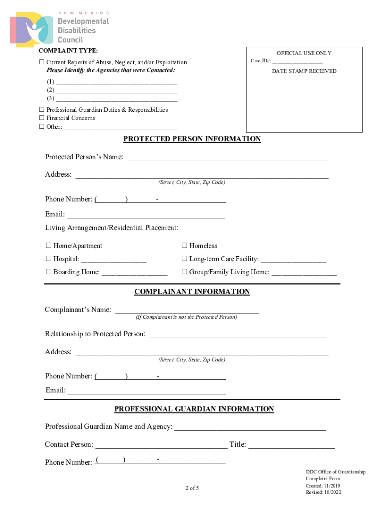 Fillable Online Making a Complaint in an Adult Guardianship Proceeding ...