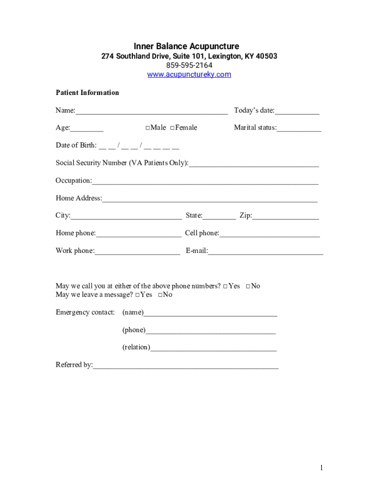 Fillable Online Contact Us - Inner Balance Acupuncture Fax Email Print - pdfFiller