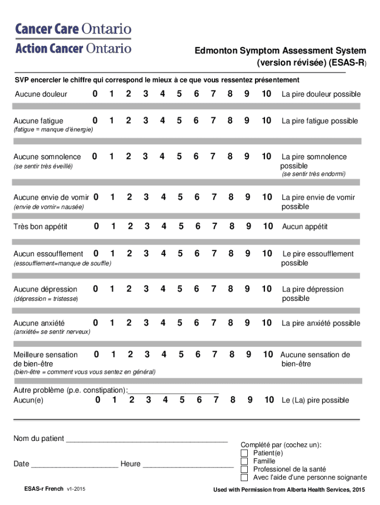 Remplissable En Ligne Edmonton Symptom Assessment System Revised (ESAS ...