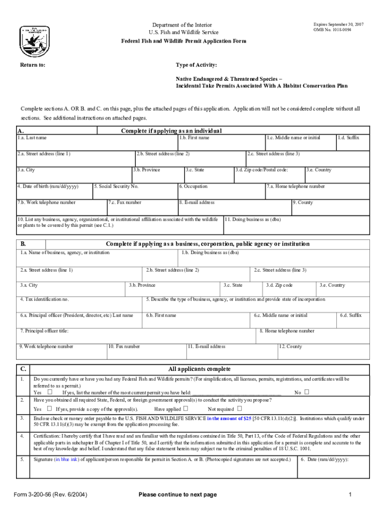 Fillable Online FWS Form 3-200-56. Native Endangered & Threatened ...