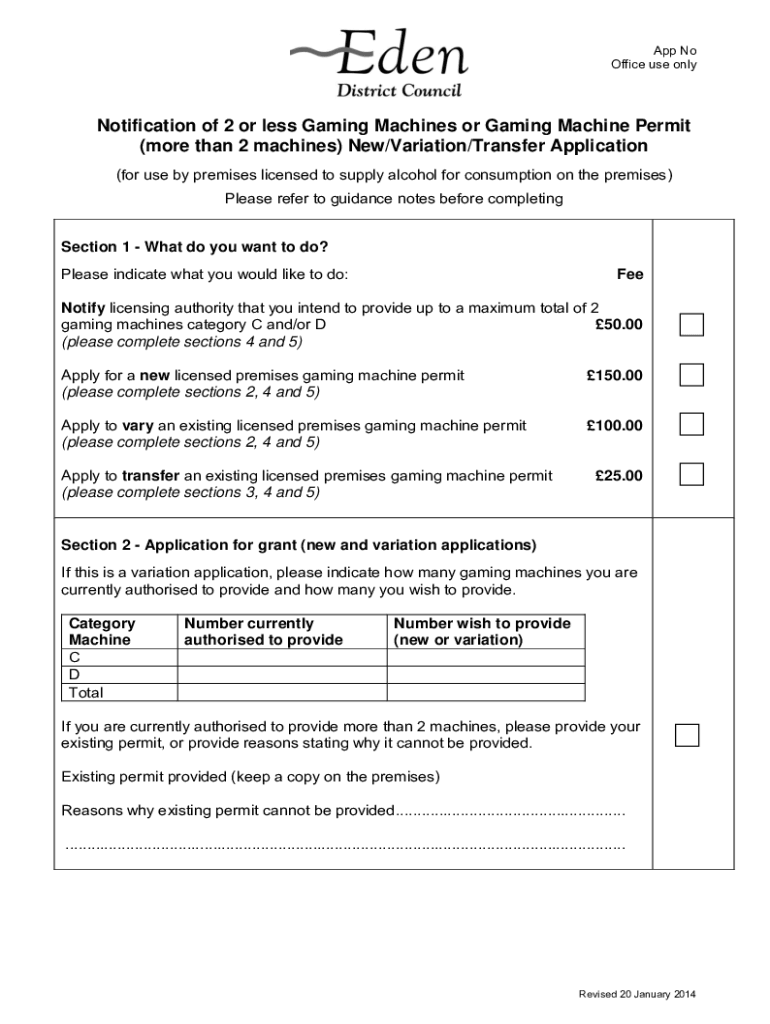 Fillable Online Alcohol Licensed Premises Gaming Machine Permit ...