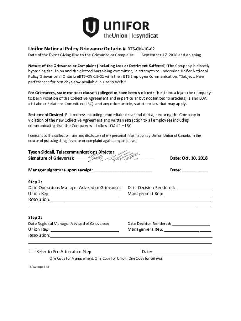 Fillable Online Unifor files labour board complaint on Bell's call for ...