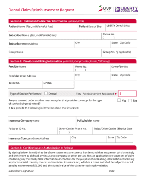 Fillable Online LIBERTY Dental Plan Claim Form Fax Email Print - pdfFiller