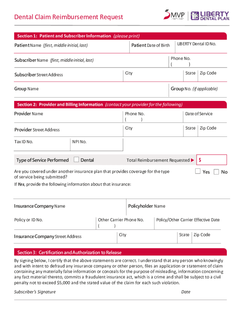 Fillable Online LIBERTY Dental Plan Claim Form Fax Email Print - pdfFiller
