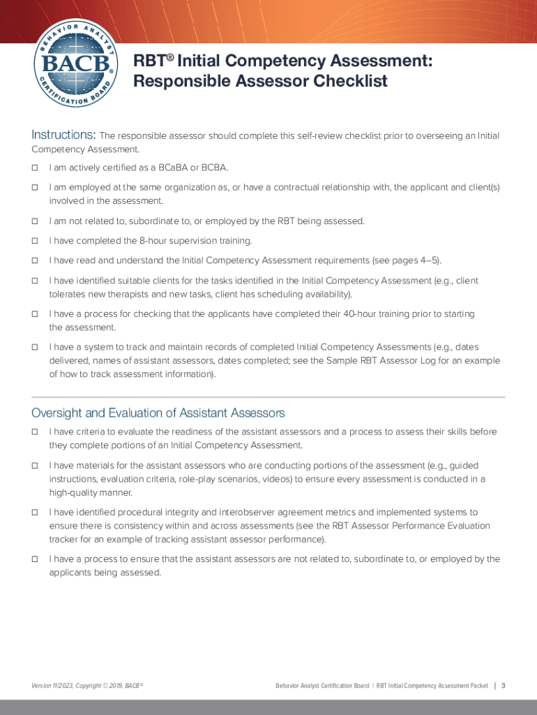 Fillable Online RBT Initial Competency Assessment Packet Fax Email ...