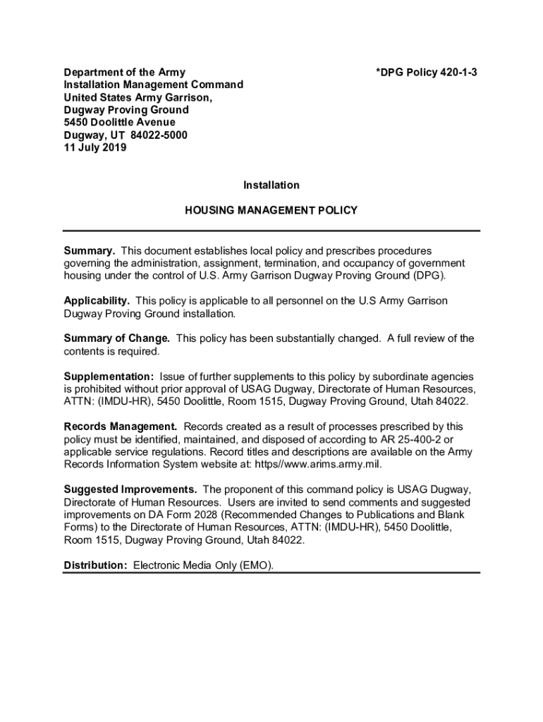 Fillable Online *DPG Policy 420-1-3 Department of the Army Installation ...