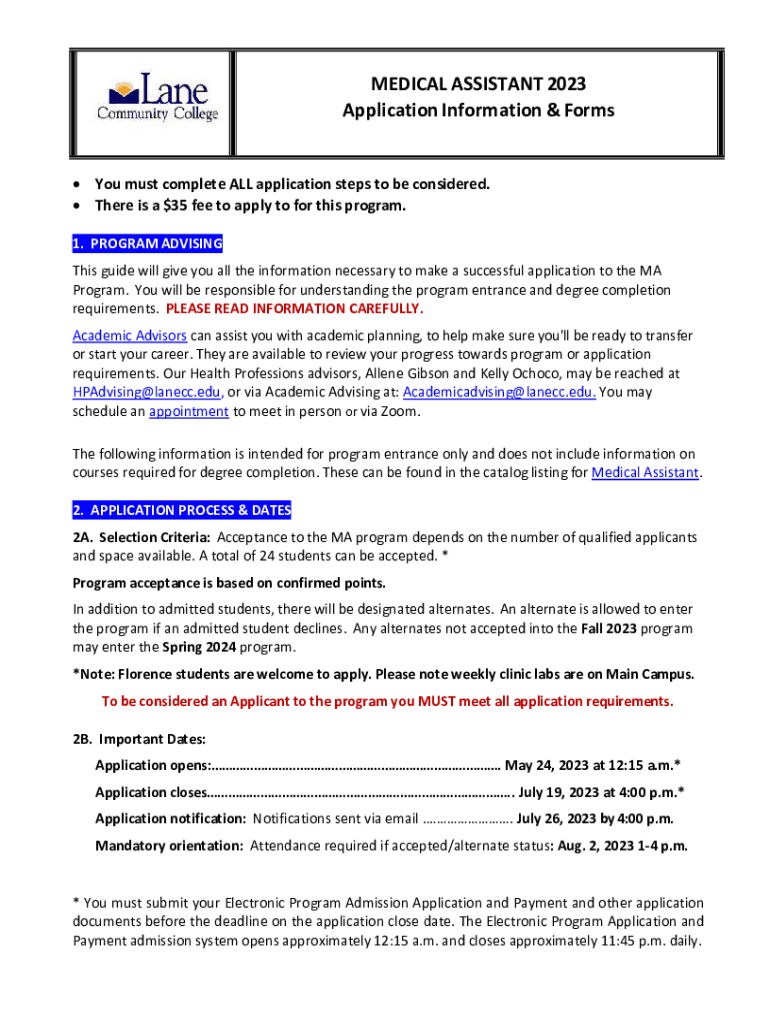 Fillable Online MEDICAL ASSISTANT 2023 Application Information & Forms ...