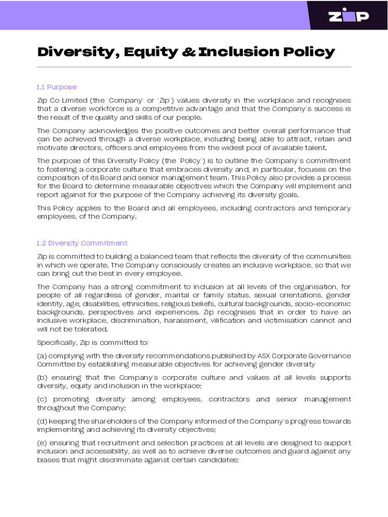Fillable Online Diversity, Equity & Inclusion Policy Fax Email Print ...
