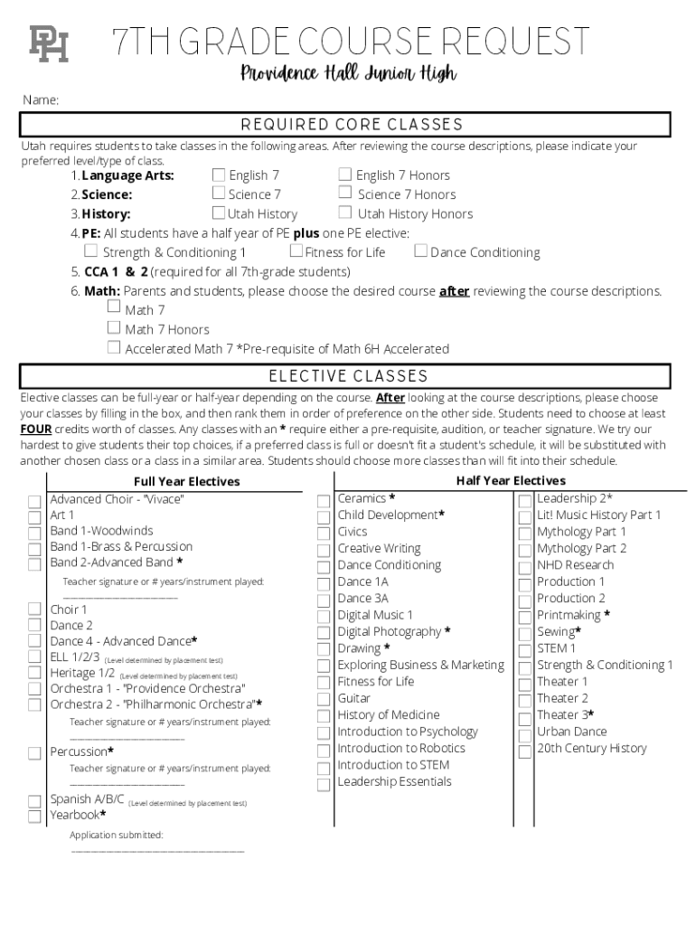 Fillable Online 7th Course Request 23-24 Fax Email Print - pdfFiller