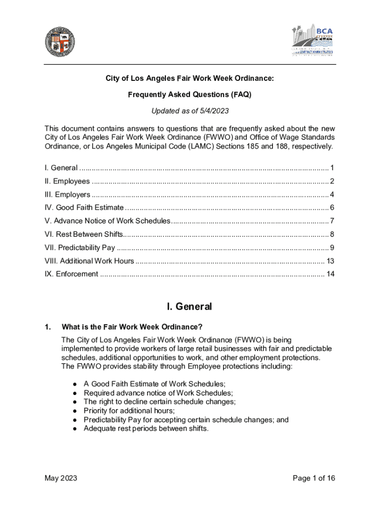 Fillable Online Fair Work Week Ordinance - Wages LA - City of Los Angeles Fax Email Print ...