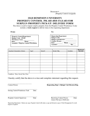 Fillable Online SURPLUS PROPERTY PICK-UP / DELIVERY FORM Fax Email ...