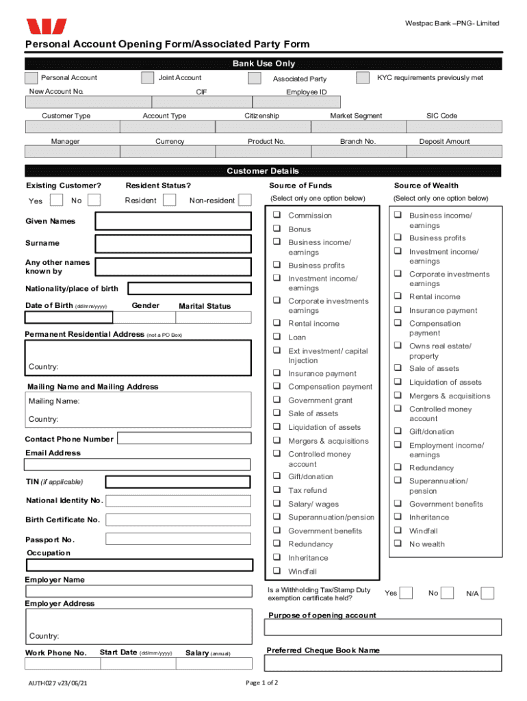 Fillable Online Westpac personal account application form png: Fill out ...