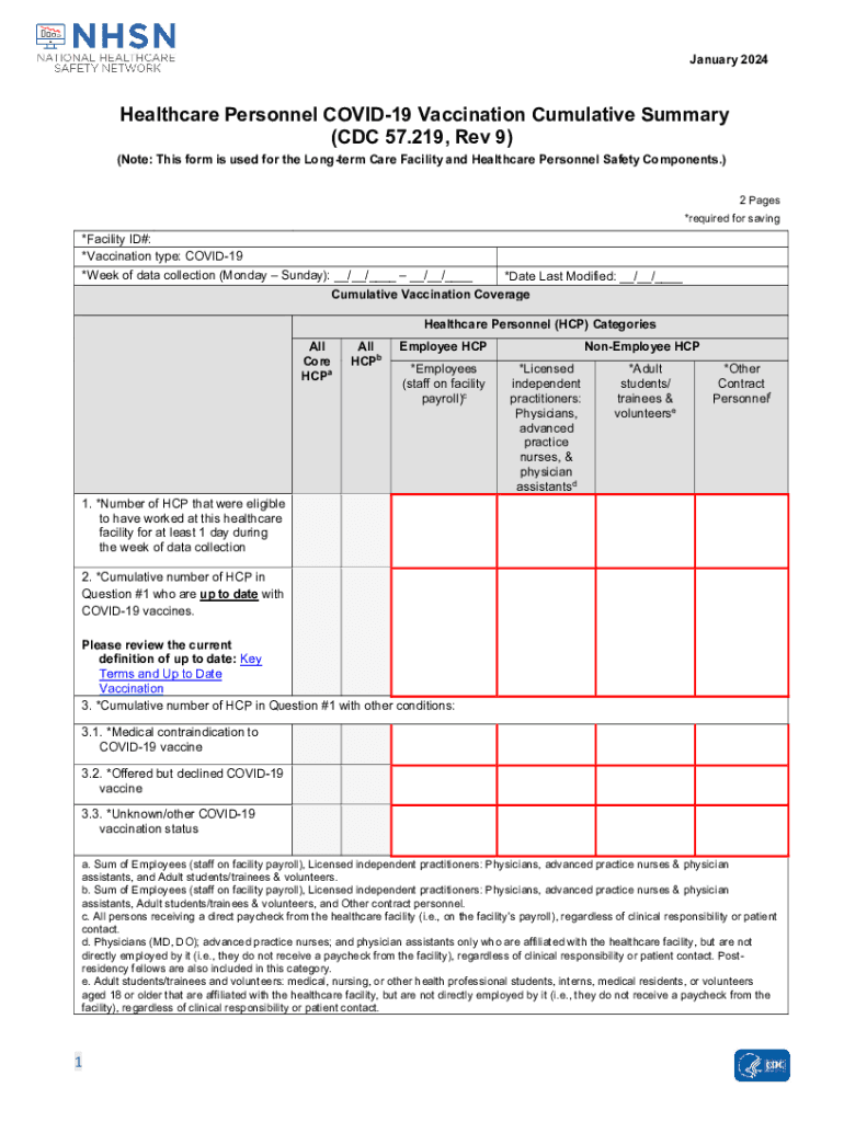 Fillable Online Healthcare Personnel COVID-19 Vaccination Cumulative ...