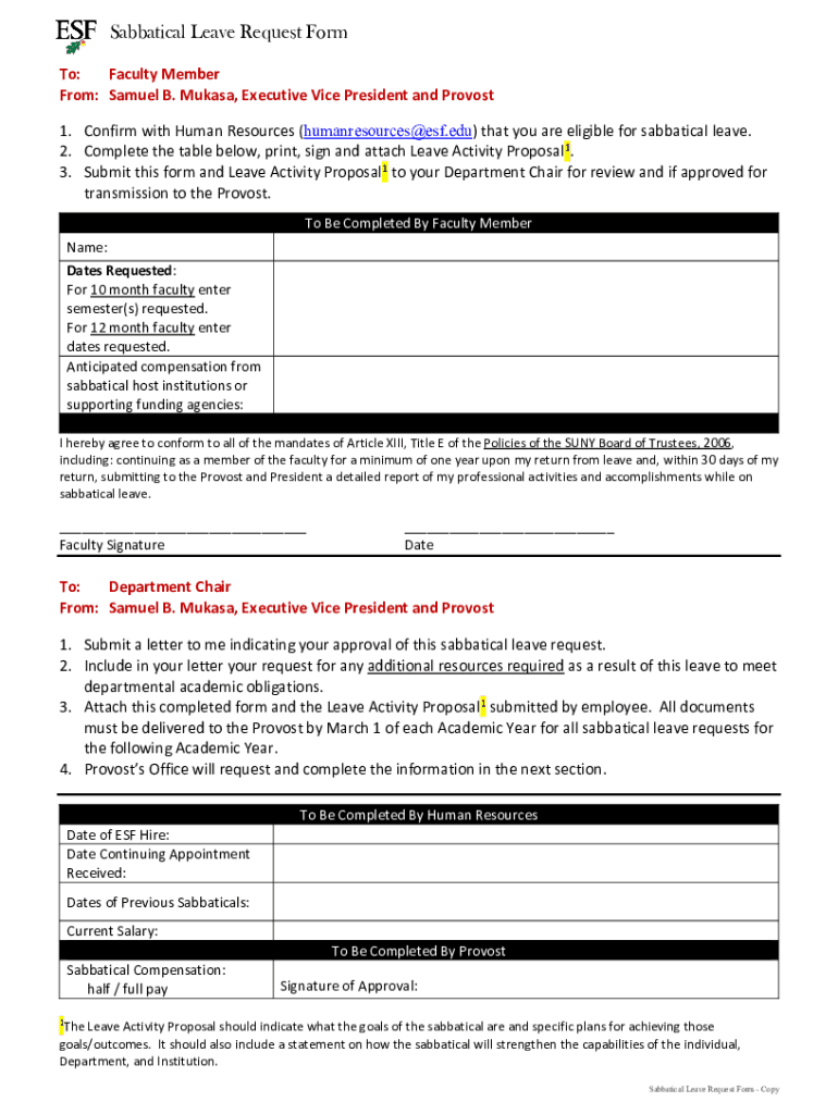 Fillable Online SABBATICL LEAVE REQUEST FORM Fax Email Print - pdfFiller