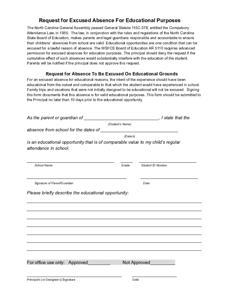 Fillable Online request for excused absence for - educational reasons Fax Email Print - pdfFiller
