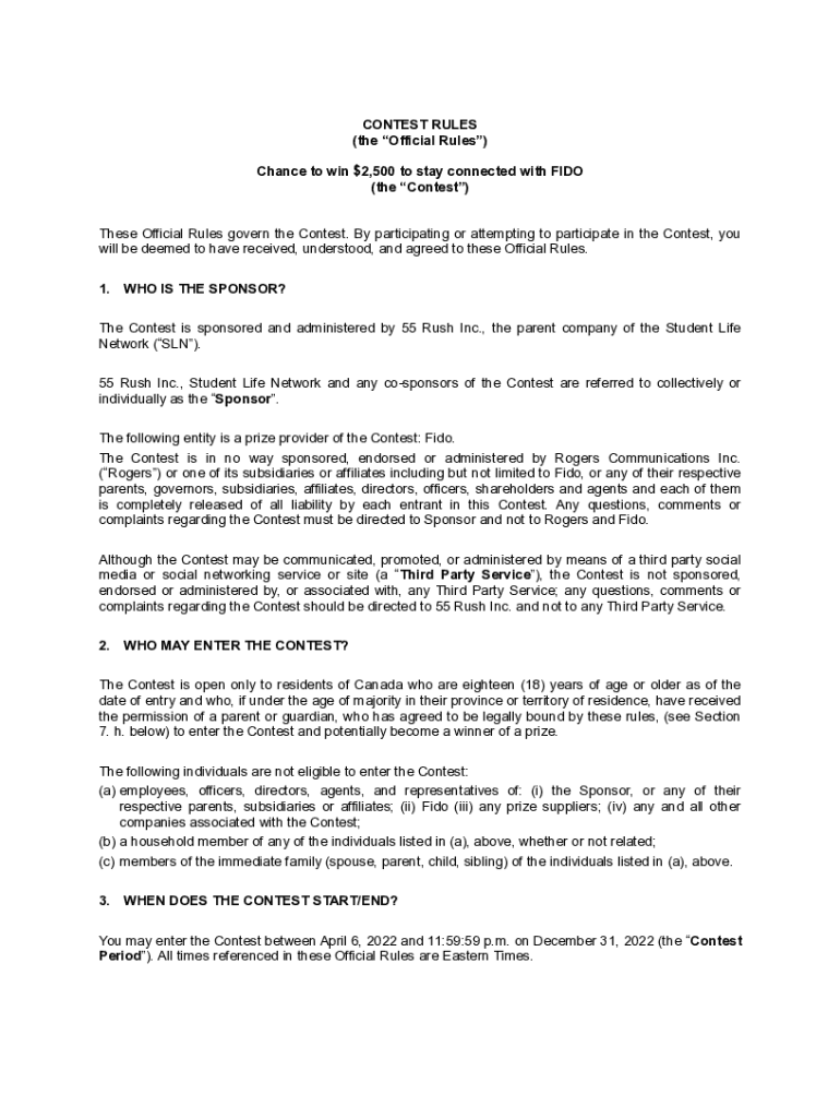 Fillable Online Sweepstakes Official Rules & Laws - Download Template ...