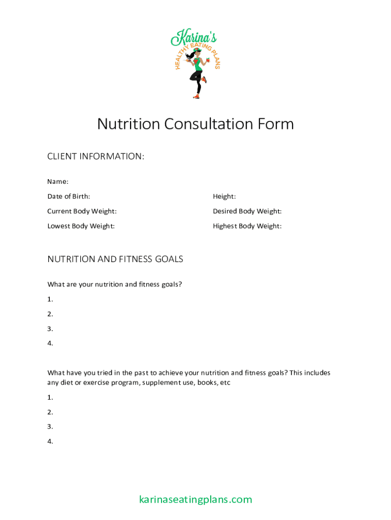 Fillable Online Nutrition Consulation FormFill Out and Use This PDF Fax ...