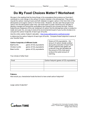 Fillable Online Do My Food Choices Matter? Worksheet - Carbon TIME Fax ...