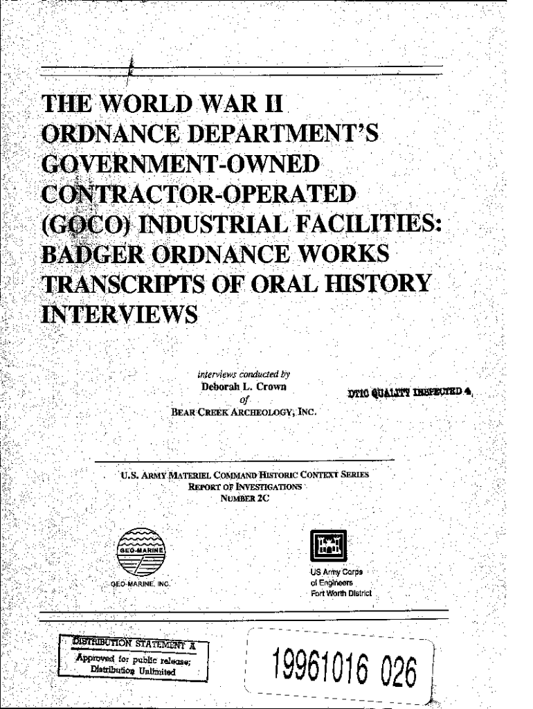 Fillable Online The World War II Ordnance Department's Government-Owned ...