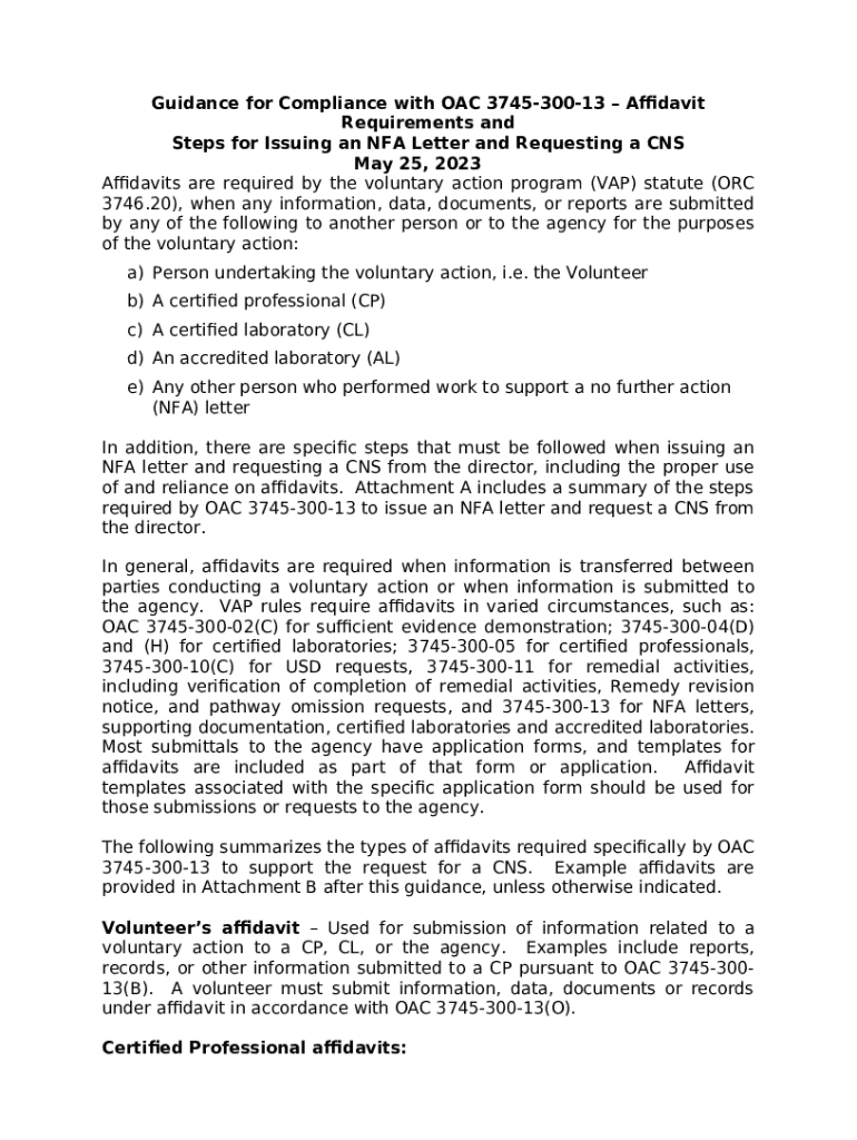Affidavit and NFA Letter Guidance - epa ohio Doc Template | pdfFiller