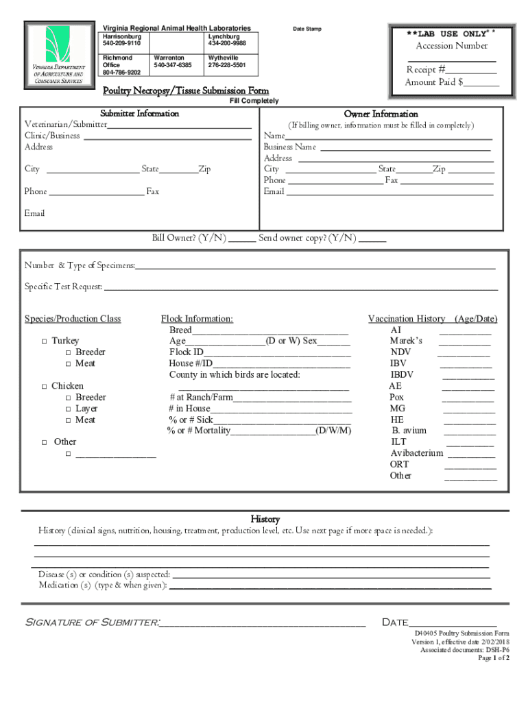 Fillable Online D40405 Poultry Necropsy Request Form.docx Fax Email ...