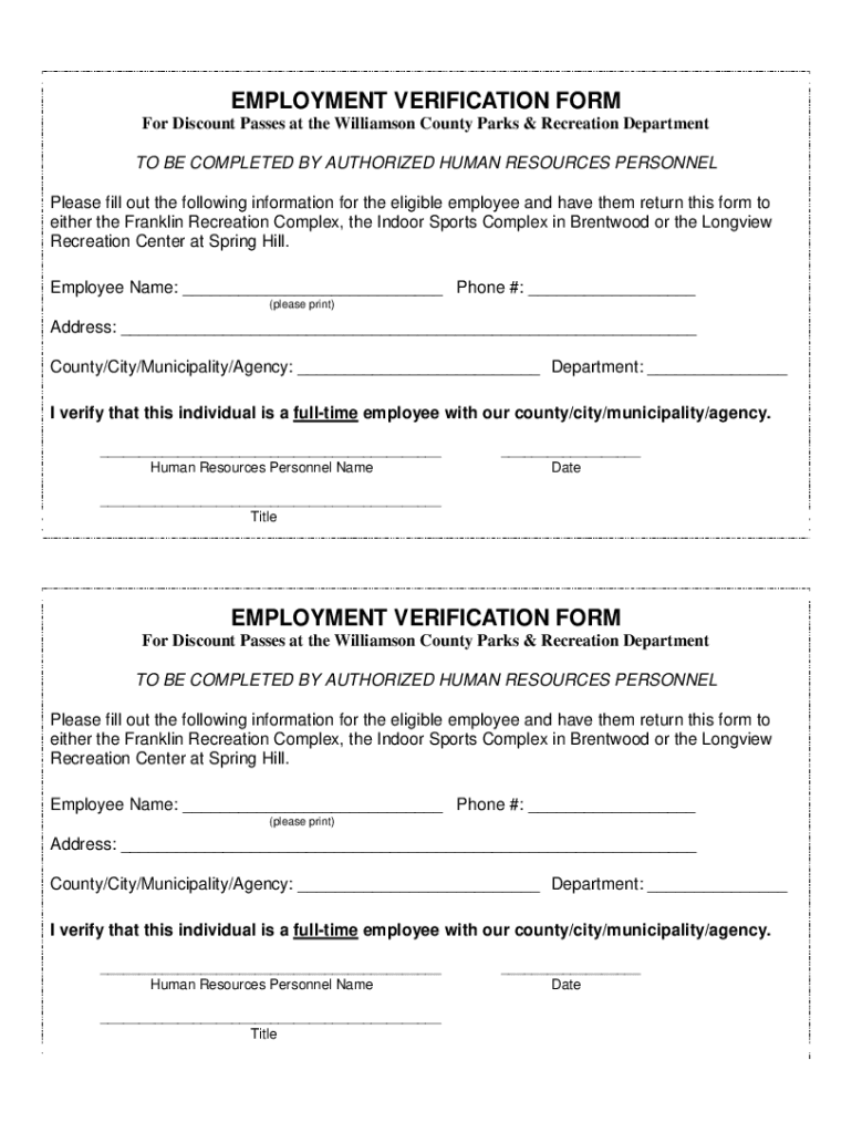 Fillable Online Employment Verification Form - Fill Online, Printable, ... Fax Email Print ...