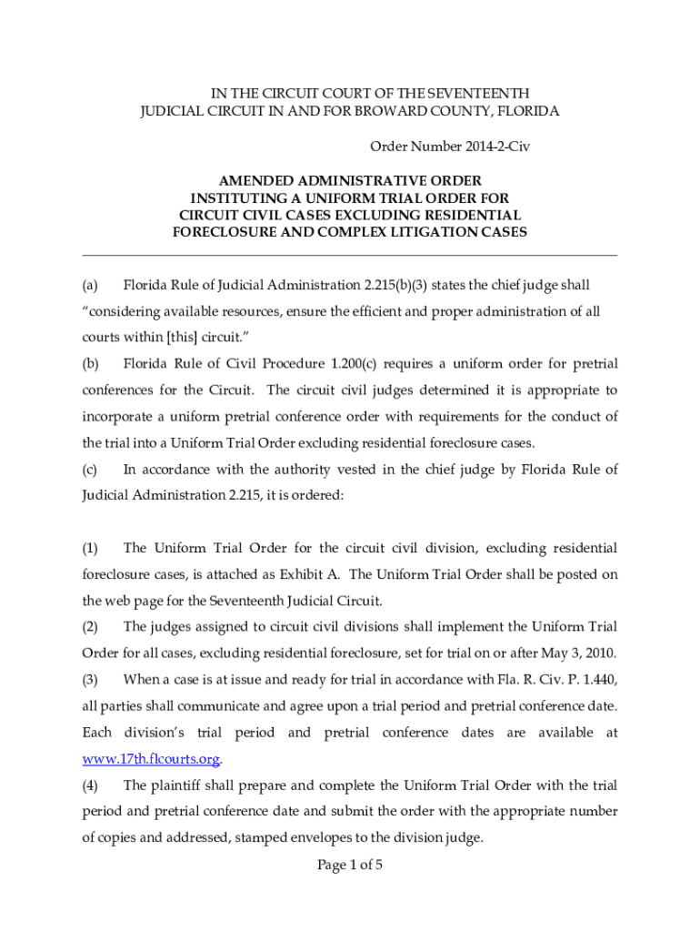 Fillable Online UNIFORM TRIAL ORDER Seventeenth Judicial Circuit Fax ...