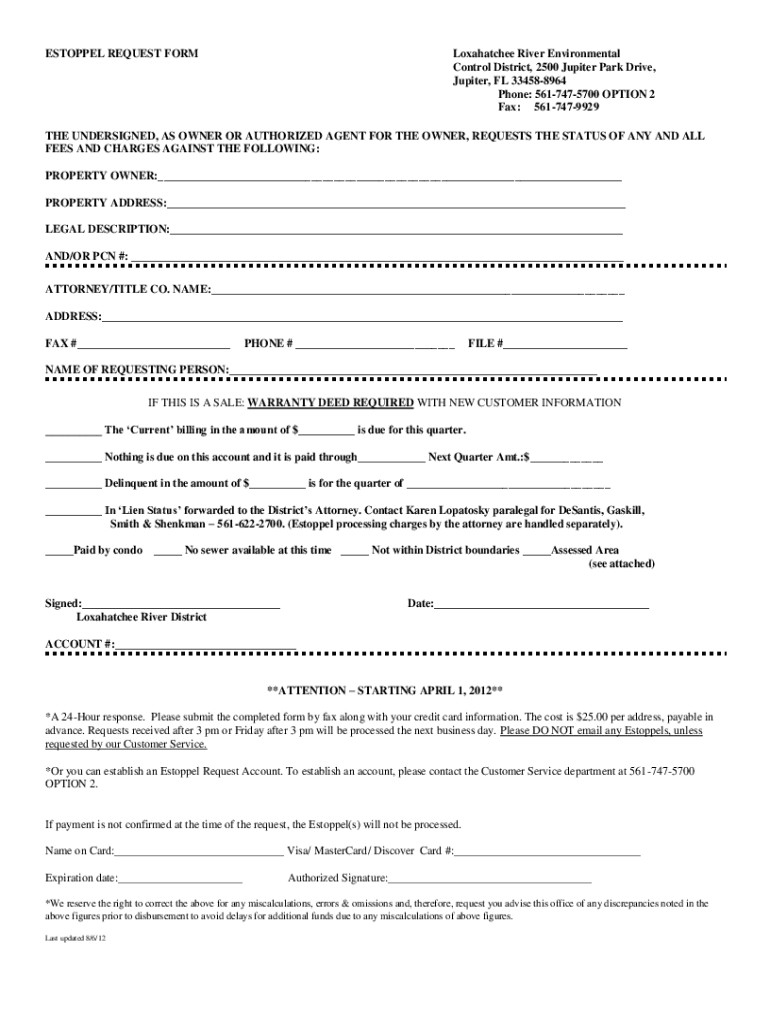 Fillable Online Fillable Online estoppel request form loxahatchee river ...