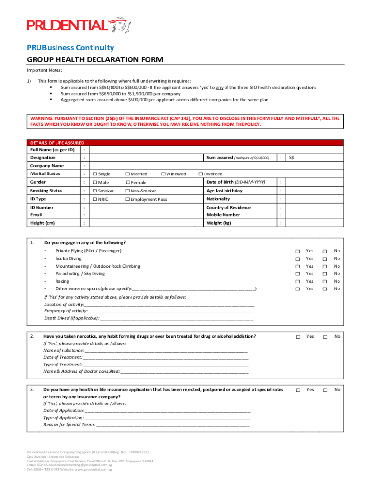 Fillable Online GROUP HEALTH DECLARATION FORM Fax Email Print - pdfFiller