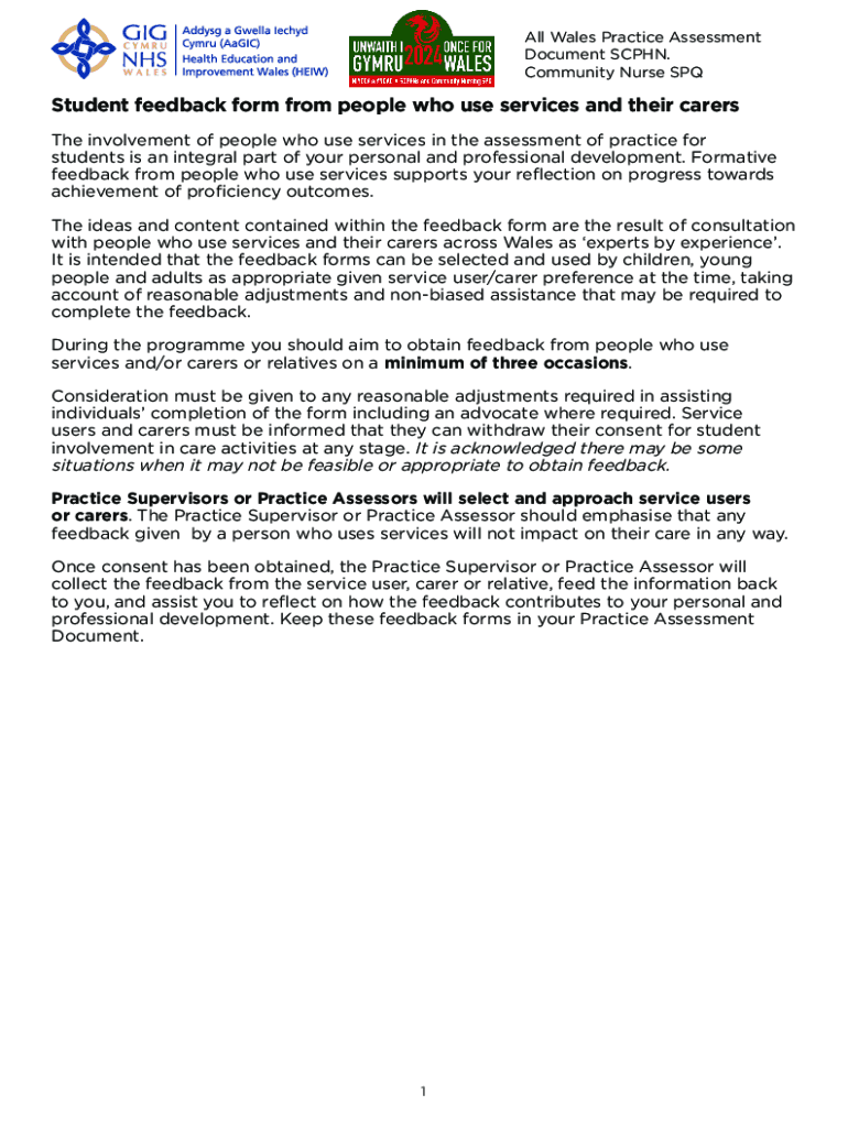 Fillable Online Student feedback form from people who use services and ...