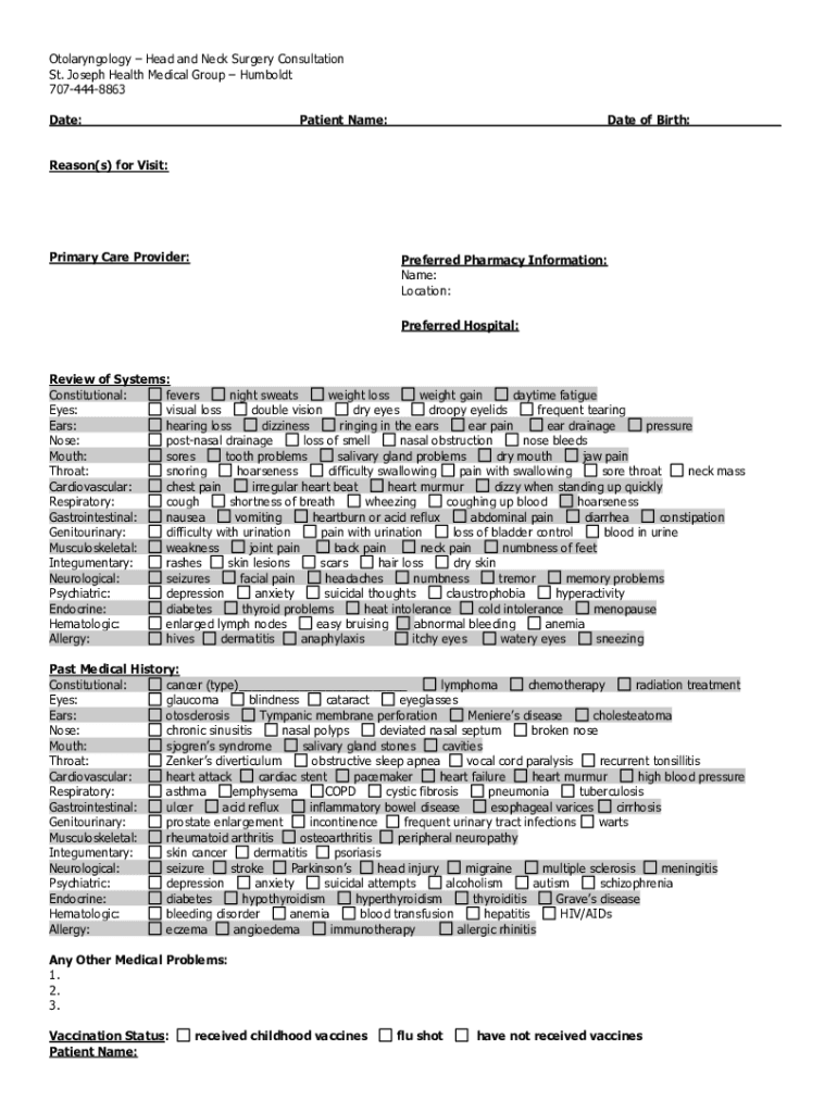 Fillable Online St Joseph Health Medical Group Ear Nose And Throat Fax ...