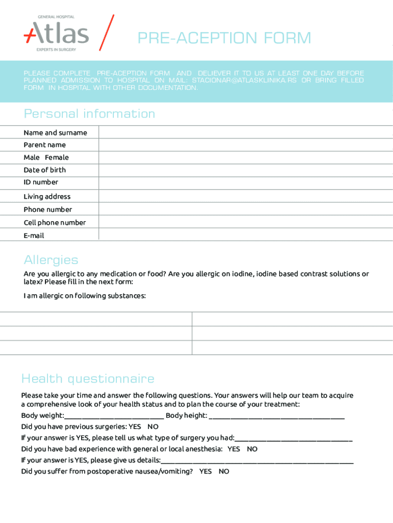 Fillable Online What to expect in your adult Pre-Admission Clinic (PAC ...