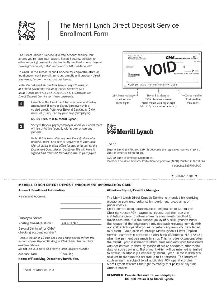 Fillable Online The Merrill Lynch Direct Deposit Service enrollment form Fax Email Print - pdfFiller