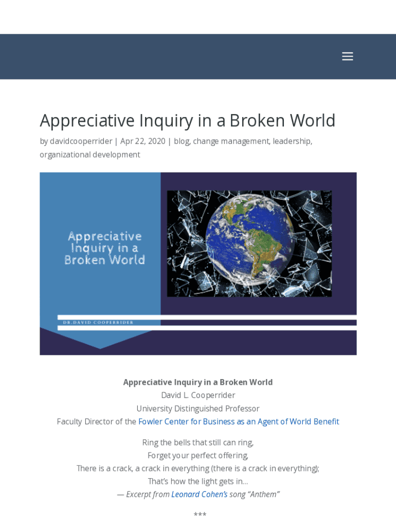 Fillable Online Appreciative Inquiry in a Pandemic: An Improbable Pairing Fax Email Print ...