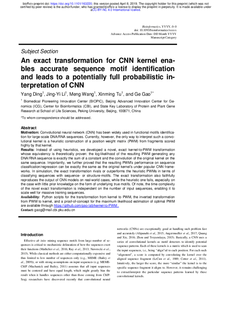 Fillable Online An Exact Transformation For Cnn Kernel Enables Accurate Sequence Motif