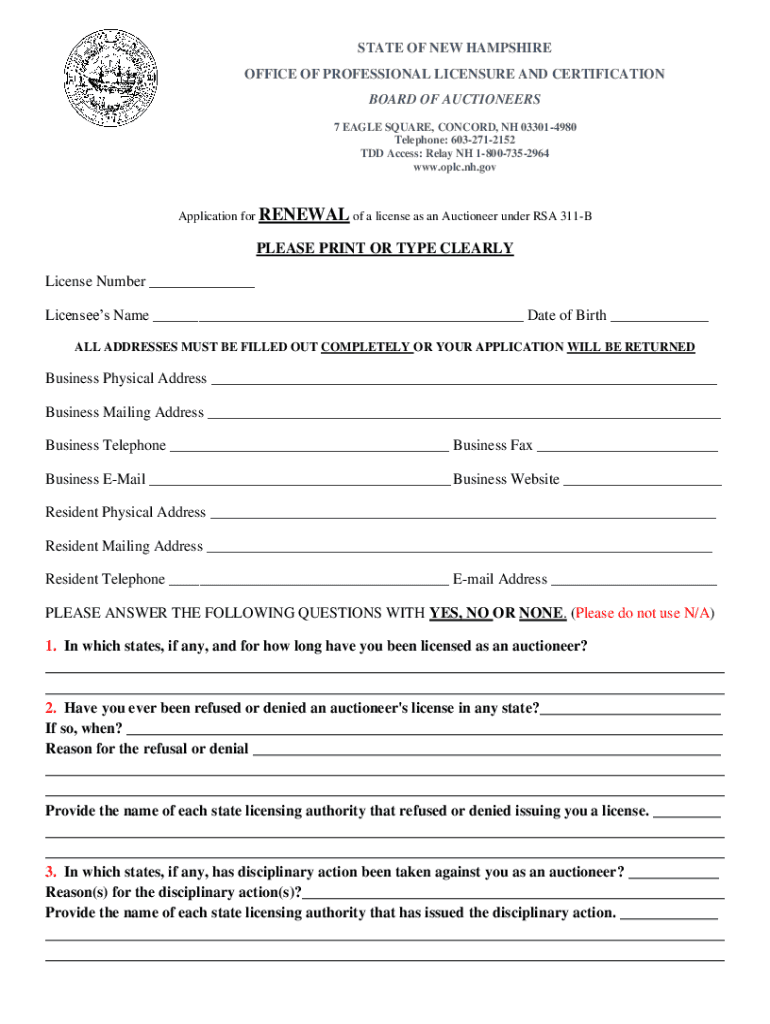 Fillable Online Apply & RenewNH Office of Professional Licensure and ...