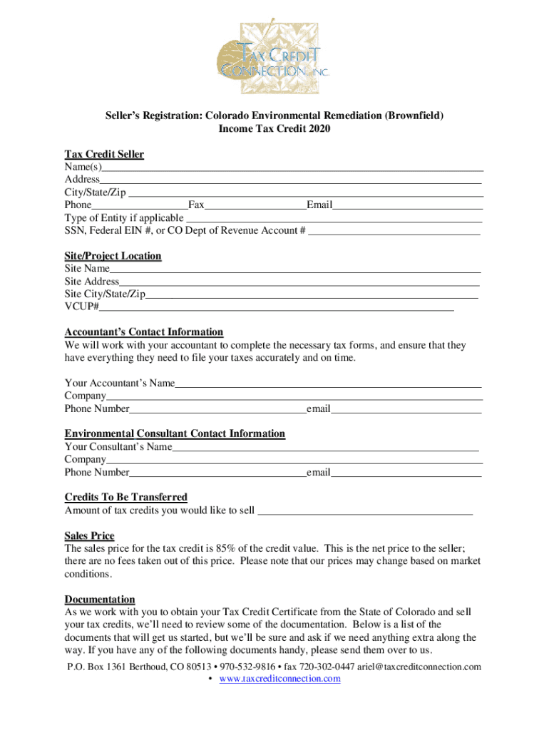 Fillable Online Colorado Brownfields tax credit notification requirements Fax Email Print ...