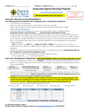 Fillable Online Associate Degree Nursing Program - Patrick & Henry ...