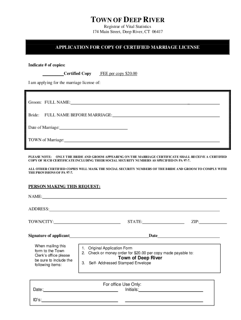 Fillable Online Marriage Certificate Copy Request Form Fax Email Print ...