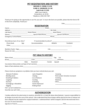 Fillable Online PET REGISTRATION AND HISTORY REGISTRATION PET HEALTH ...