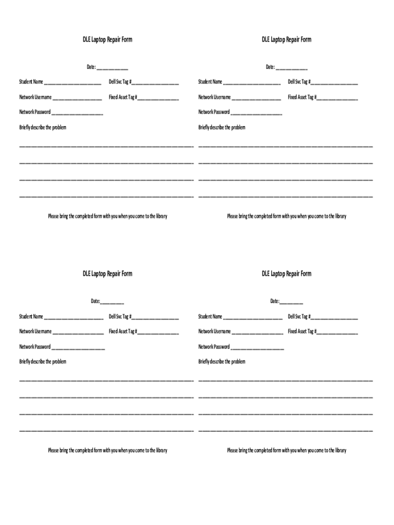 Fillable Online DLE Laptop Repair Form DLE Laptop Repair Form DLE ...
