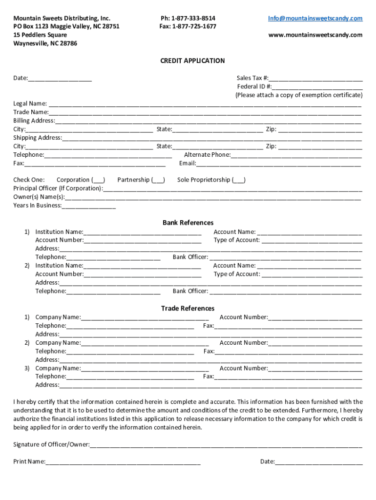 Fillable Online CREDIT APPLICATION Bank References Trade References Fax ...