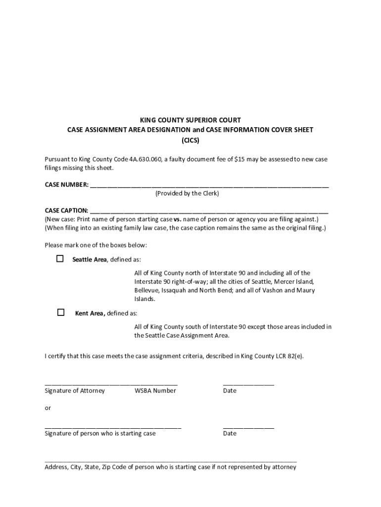 2022 WA Case Assignment Area Designation and Case Information Cover Sheet (CICS) - King County ...