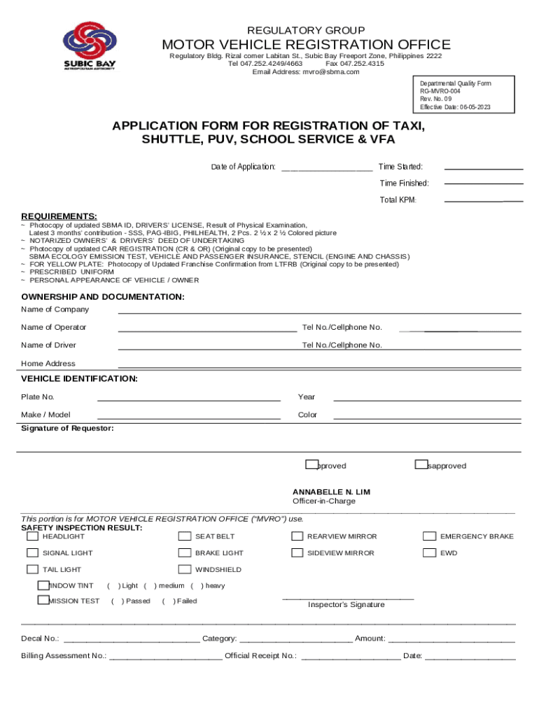 APPLICATION FOR REGISTRATION OF TAXI, Doc Template | pdfFiller